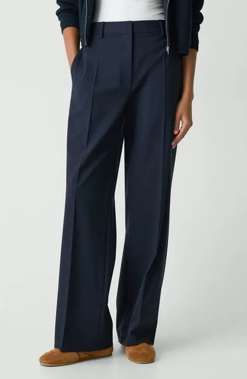 Theory High Waist Straight Leg Stretch Wool Trousers - Nocturne Navy