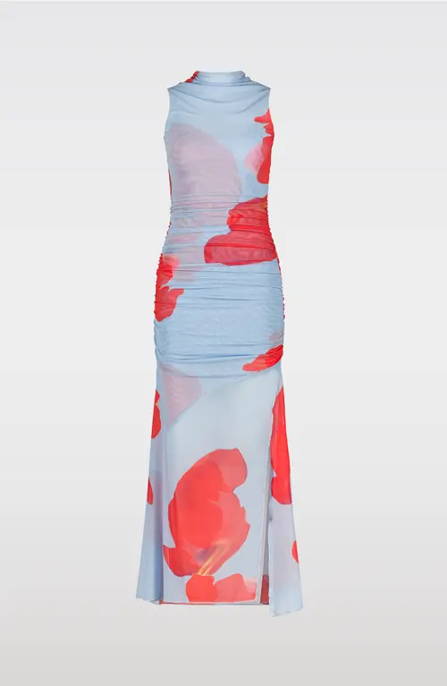 SAEMDI Floral Printed Mesh Dress - Light Blue Floral