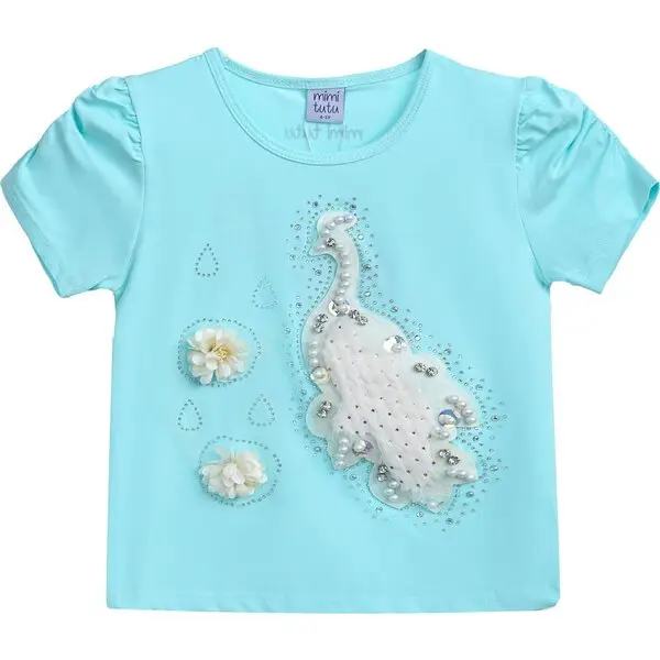 MIMI TUTU Peacock Applique T-shirt - Blue