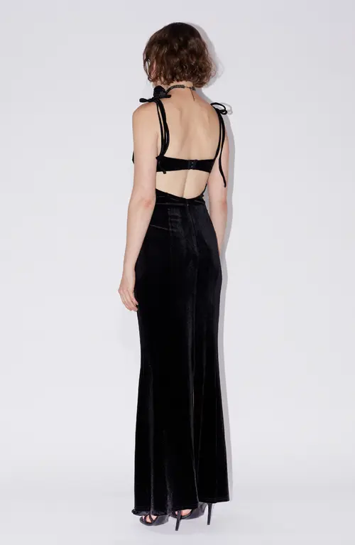 SAEMDI Open Back Velvet Maxi Dress