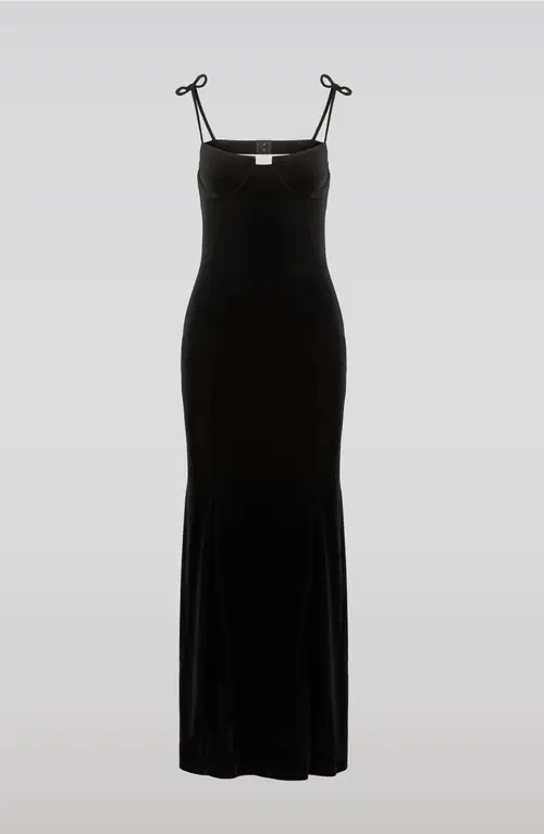 SAEMDI Open Back Velvet Maxi Dress