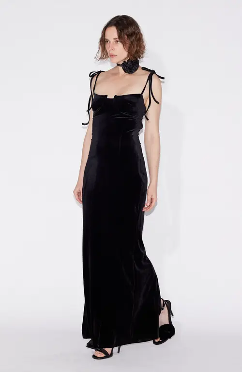 SAEMDI Open Back Velvet Maxi Dress