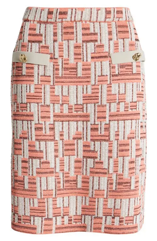 Ming Wang Geo Knit A-line Skirt - Peach/limestone/white