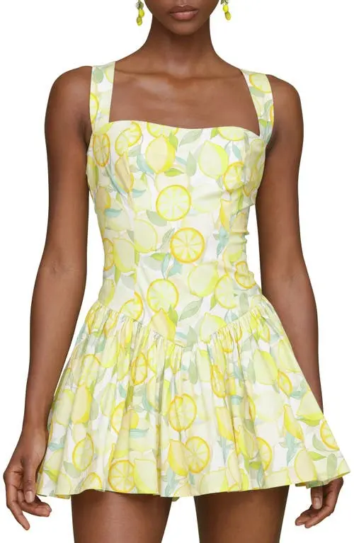 Avec Les Filles Lemon Print Stretch Cotton Minidress