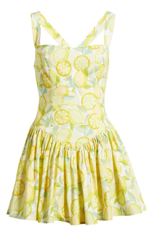 Avec Les Filles Lemon Print Stretch Cotton Minidress