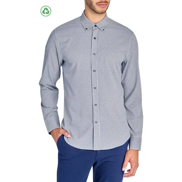 CON.STRUCT Slim Fit Micro Plaid Recycled 4-way Stretch Performance Long Sleeve Shirt - Black