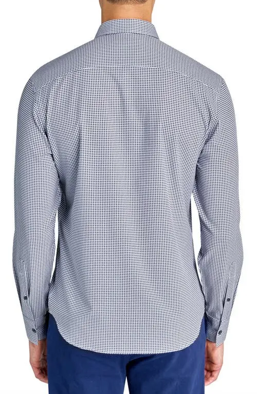 CON.STRUCT Slim Fit Micro Plaid Recycled 4-way Stretch Performance Long Sleeve Shirt - Black