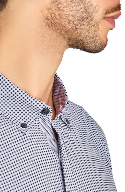CON.STRUCT Slim Fit Micro Plaid Recycled 4-way Stretch Performance Long Sleeve Shirt - Black