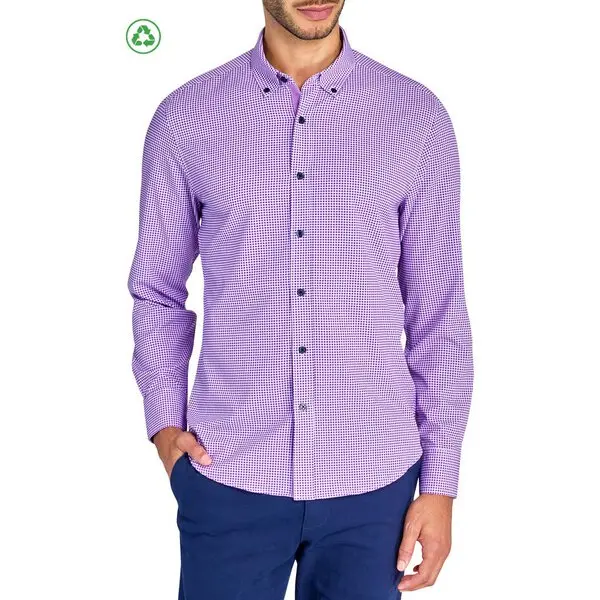 CON.STRUCT Slim Fit Micro Plaid Recycled 4-way Stretch Performance Long Sleeve Shirt - Lilac