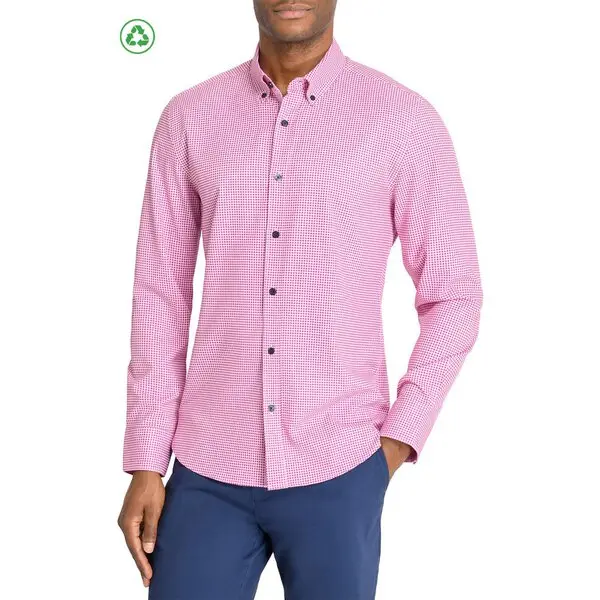 CON.STRUCT Slim Fit Micro Plaid Recycled 4-way Stretch Performance Long Sleeve Shirt - Pink