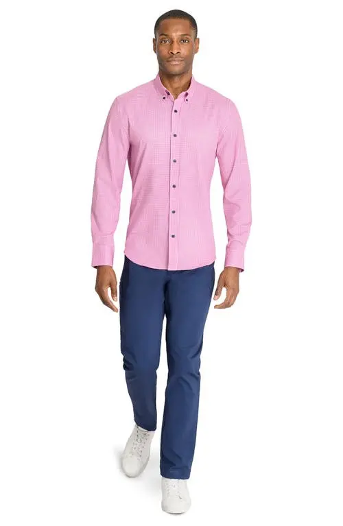 CON.STRUCT Slim Fit Micro Plaid Recycled 4-way Stretch Performance Long Sleeve Shirt - Pink