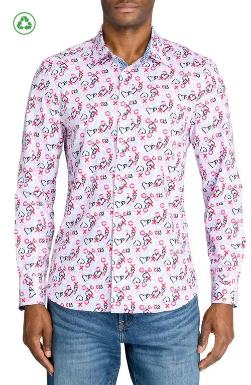CON.STRUCT Slim Fit Heart Motif Recycled 4-way Stretch Performance Long Sleeve Shirt - Pink