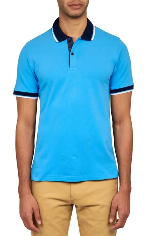 CON.STRUCT Slim Fit Solid Cotton Stretch Pique Polo - Blue