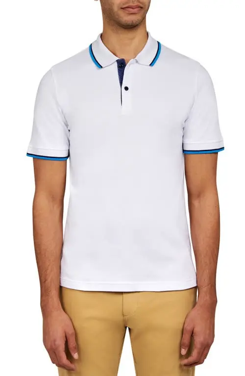 CON.STRUCT Slim Fit Solid Cotton Stretch Pique Polo - White