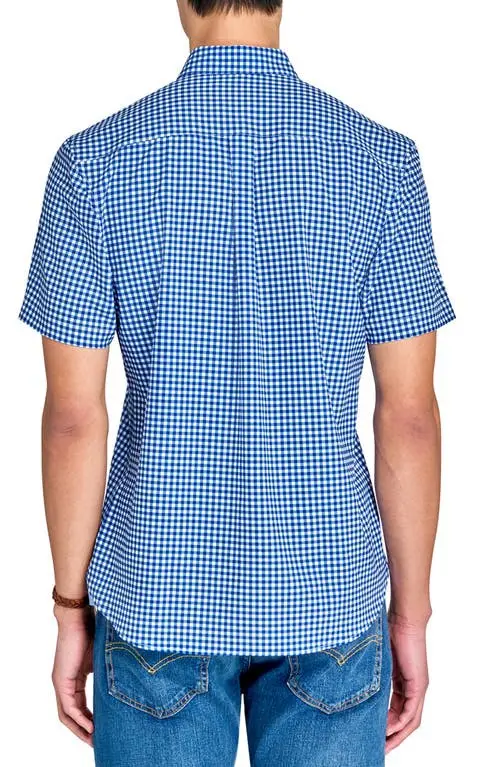CON.STRUCT Slim Fit Mini Check Recycled 4-way Stretch Performance Short Sleeve Shirt - White/blue