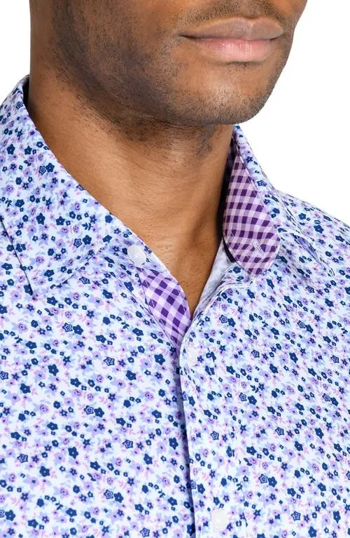 CON.STRUCT Slim Fit Ditsy Floral Recycled 4-way Stretch Performance Long Sleeve Shirt - Lilac