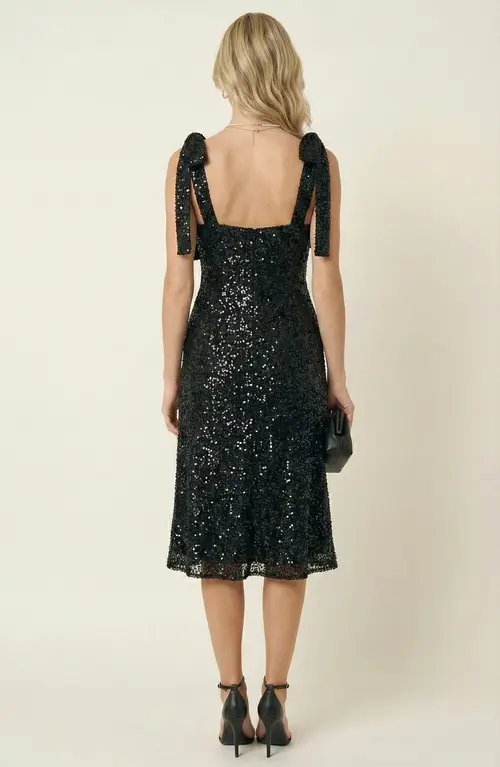 MODENAIRE Sequin Midi Dress With Tie Straps