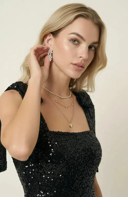 MODENAIRE Sequin Midi Dress With Tie Straps