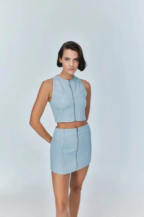 JENDUE Marvel Denim Mini Skirt With Zipper Detail