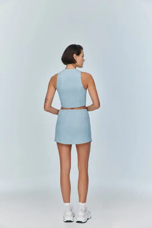 JENDUE Marvel Denim Mini Skirt With Zipper Detail