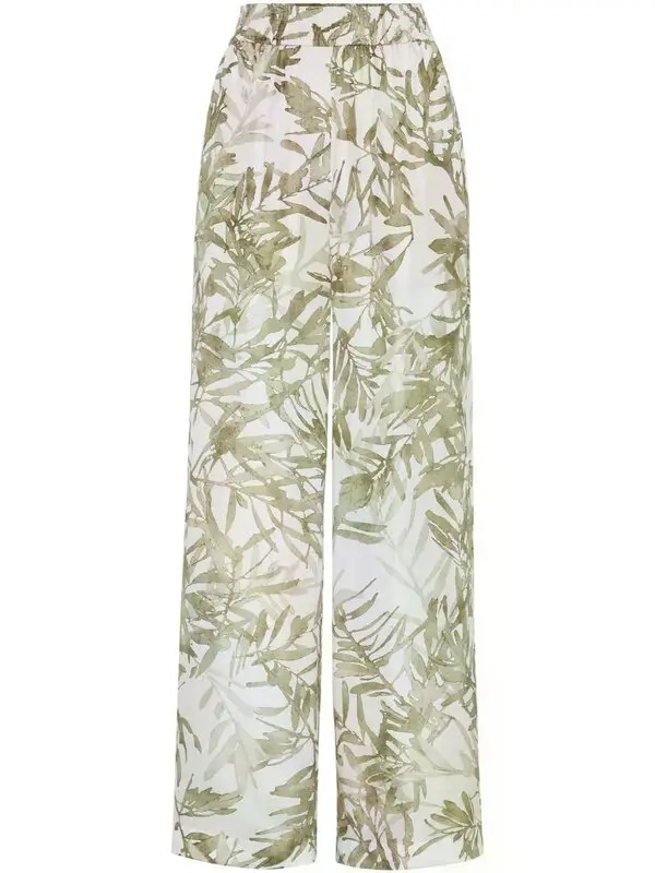Brunello Cucinelli Leaf-print Trousers - Green