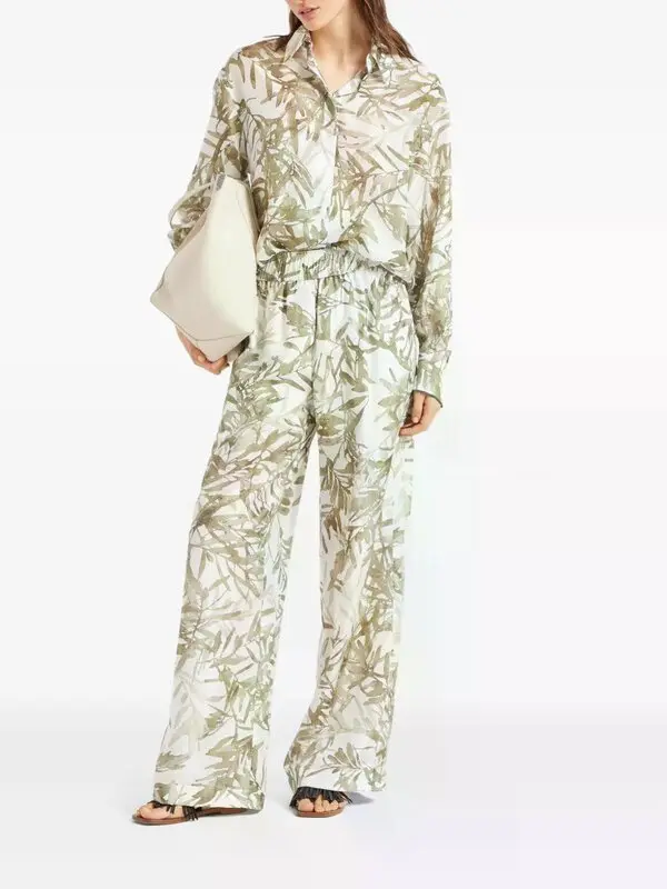 Brunello Cucinelli Leaf-print Trousers - Green