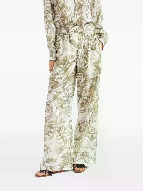 Brunello Cucinelli Leaf-print Trousers - Green