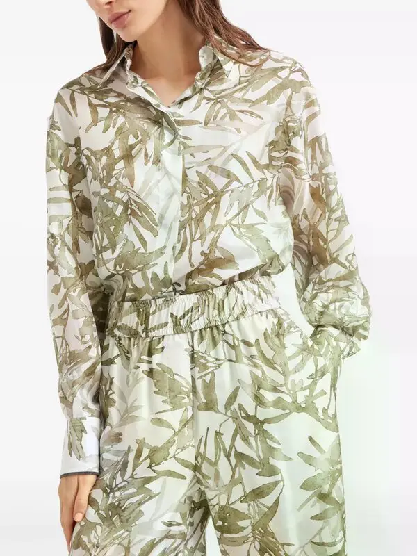 Brunello Cucinelli Leaf-print Trousers - Green