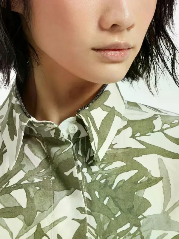 Brunello Cucinelli Silk Leaf-print Shirt