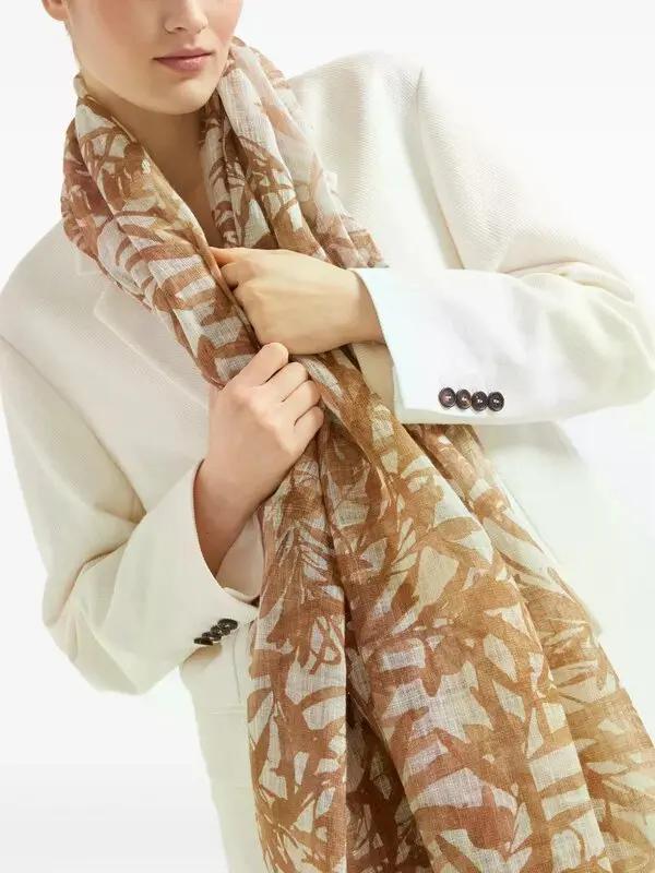 Brunello Cucinelli Floral-Print Scarf In Brown - 40% Off