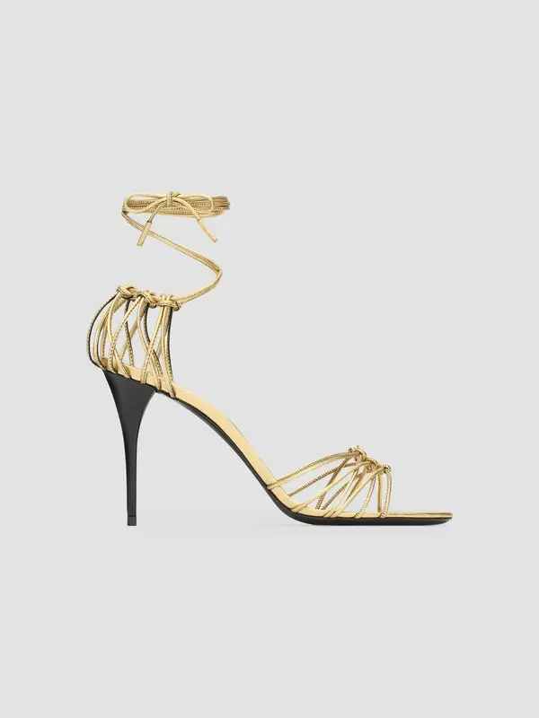 Saint Laurent Babylone Sandals In Metallic Leather - Or