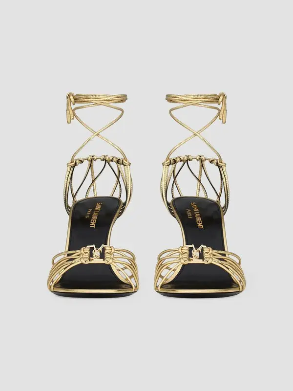 Saint Laurent Babylone Sandals In Metallic Leather - Or