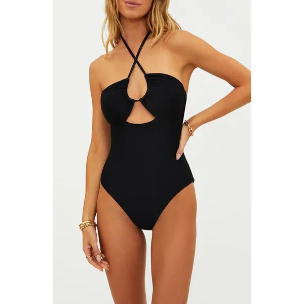 Beach Riot Phoenix Halter One-piece Swimsuit - Black