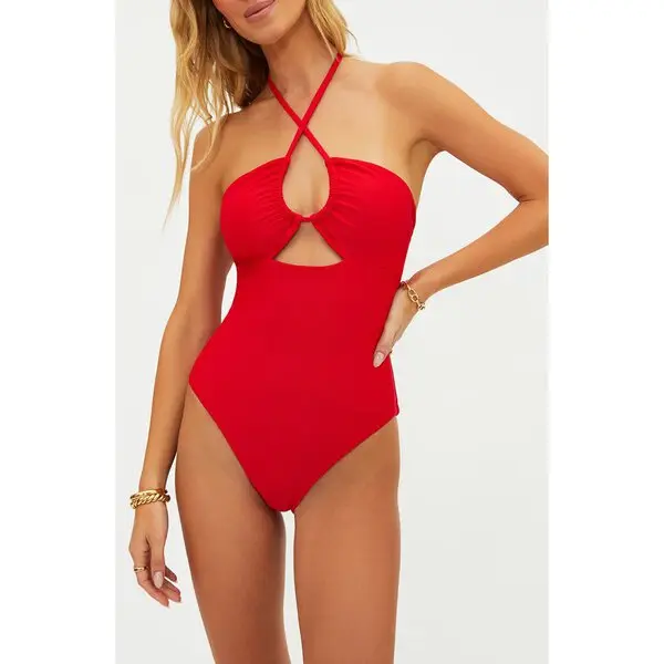 Beach Riot Phoenix Halter One-piece Swimsuit - Red