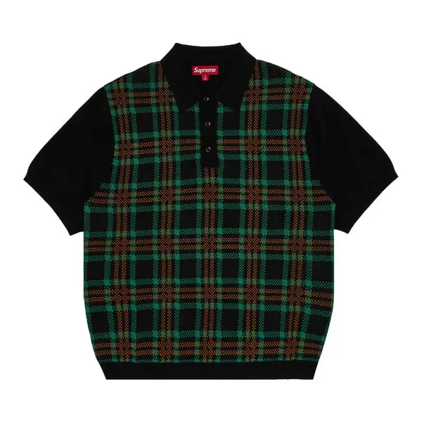 Supreme Plaid Knit Short-sleeve Polo - Black