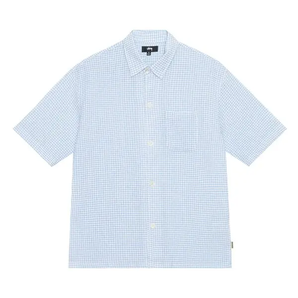 StÜssy Boxy Flat Hem Crinkled Shirt Check - Blue