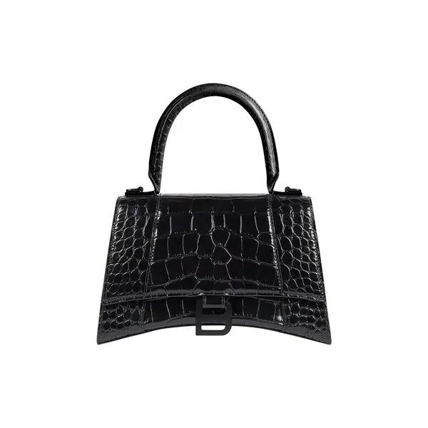 Balenciaga Hourglass Small Croc-embossed Top Handle Bag - Black