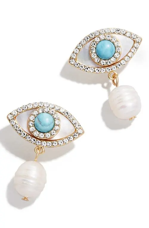 Baublebar Evil Eye Freshwater Pearl Drop Earrings - Turquoise