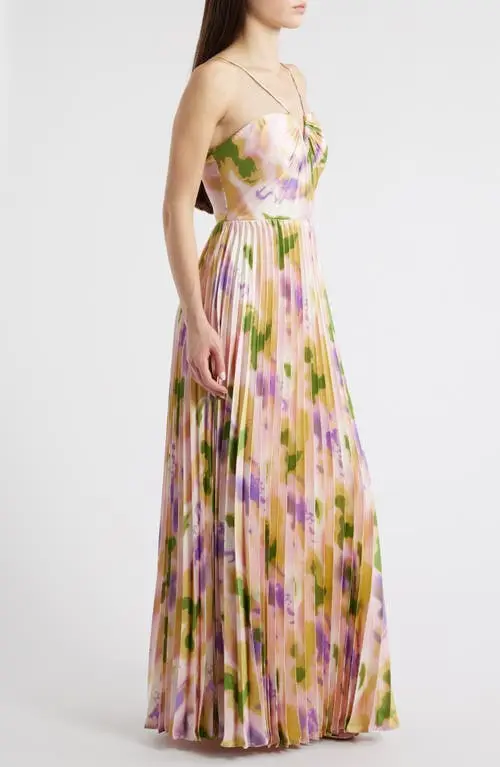 Lulus Cassia Floral Pleated Satin Gown