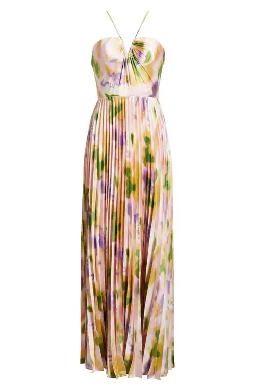 Lulus Cassia Floral Pleated Satin Gown