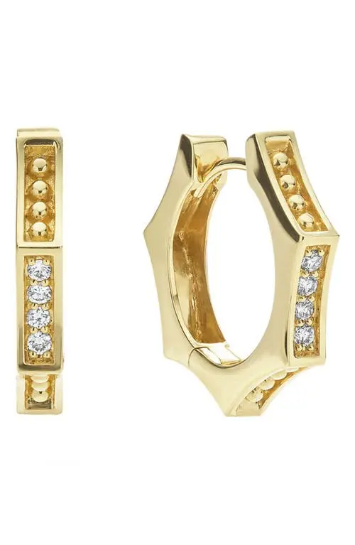 Lagos 18k Caviar Diamond Hexagon Hoop Earrings - Gold