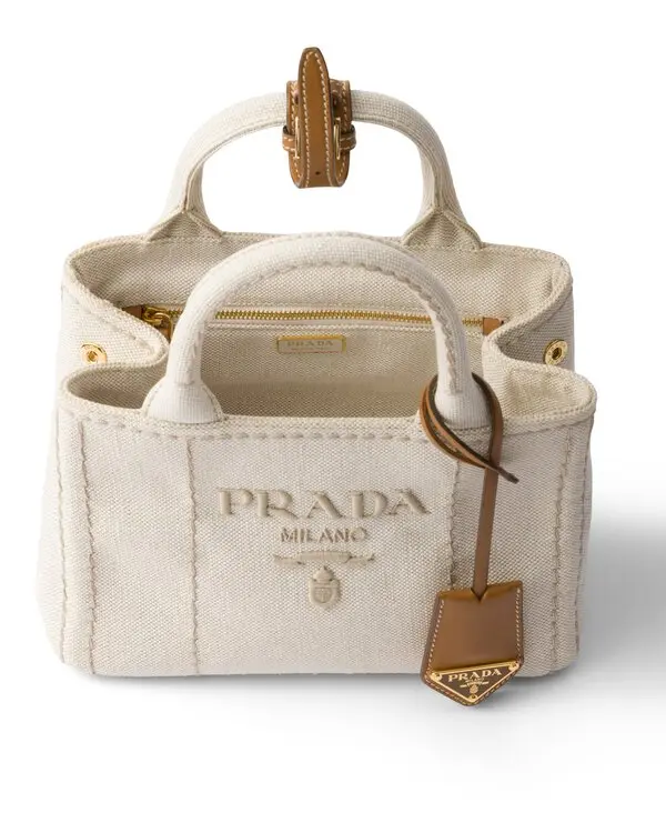 Prada Jardinière Mini Linen Blend Bag - Neutral