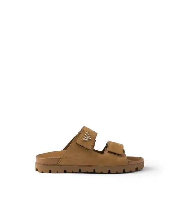Prada Suede Band Sandals With Enamel Logo - Brown
