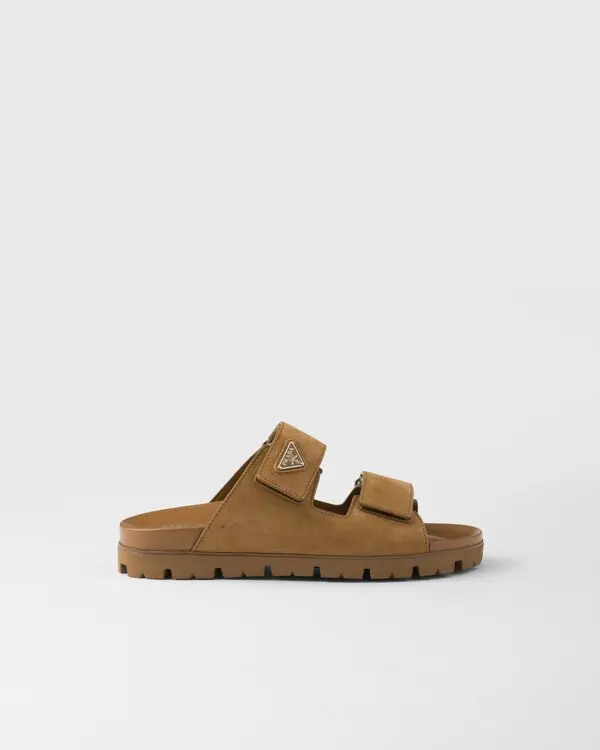 Prada Suede Band Sandals With Enamel Logo