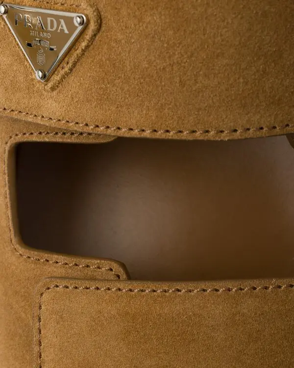 Prada Suede Band Sandals With Enamel Logo