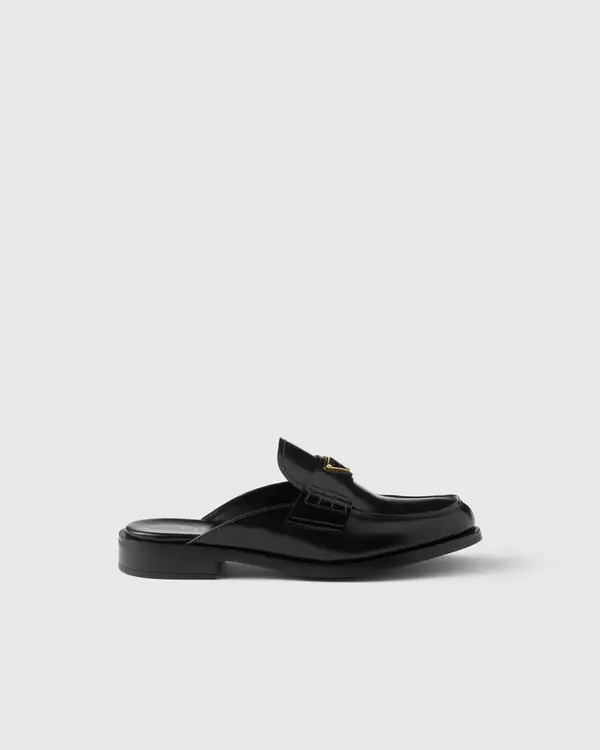 Prada Brushed Leather Mules - Black | Editorialist
