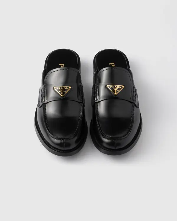 Prada Brushed Leather Mules - Black | Editorialist