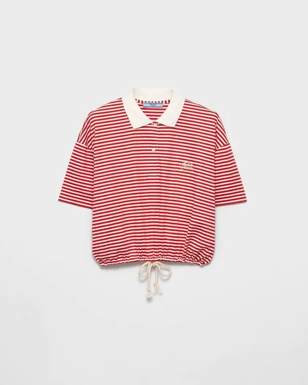Prada Striped Jersey Polo Shirt