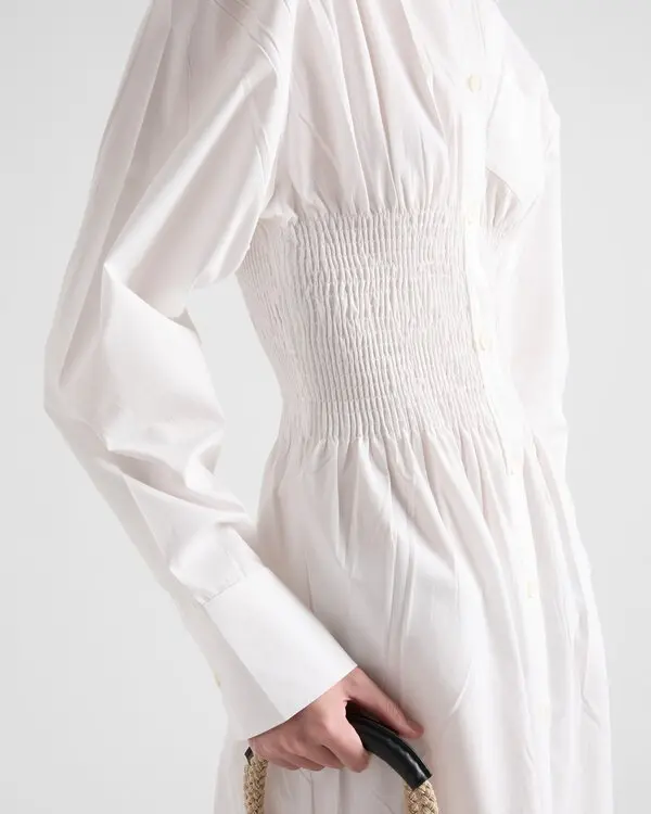 Prada Cotton Canvas Fit And Flare Shirt Dress - White | Editorialist