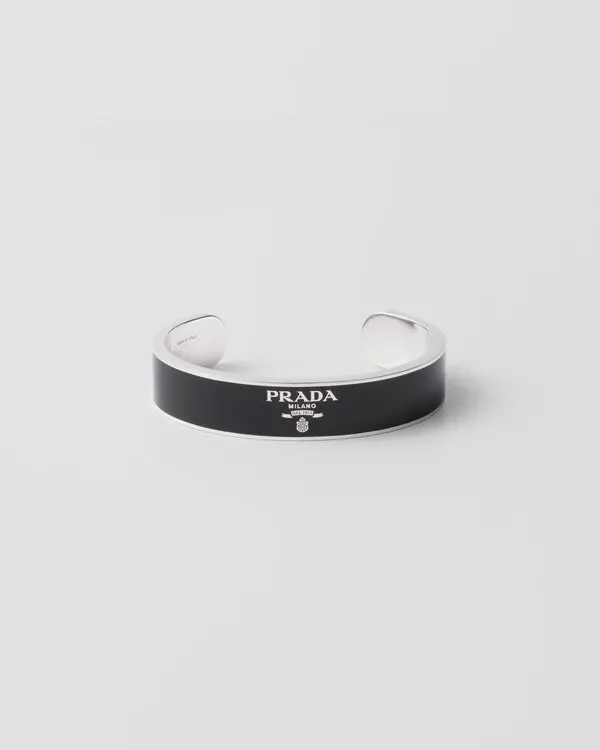 Prada Sterling Silver Bangle Bracelet - Black